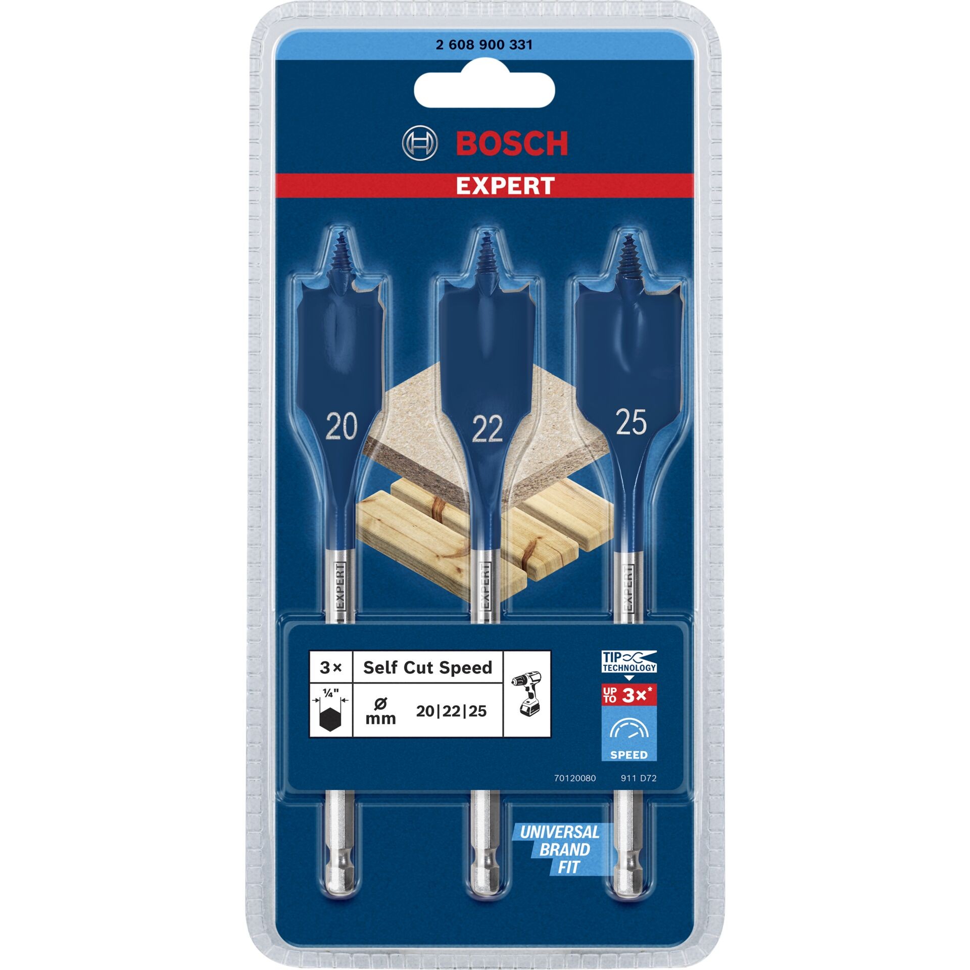 COFFRET DE 3 MÈCHES PLATES EXPERT SELF CUT SPEED, 20/22/25 MM BOSCH ...